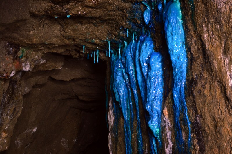 Beautiful blue stalactites in a Cornish mine. | Cornwall Underground